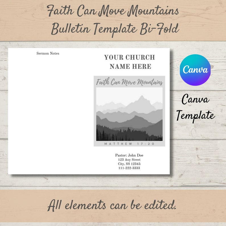 Church Bulletin Template | Bi-fold Faith Can Move Mountains Design ...