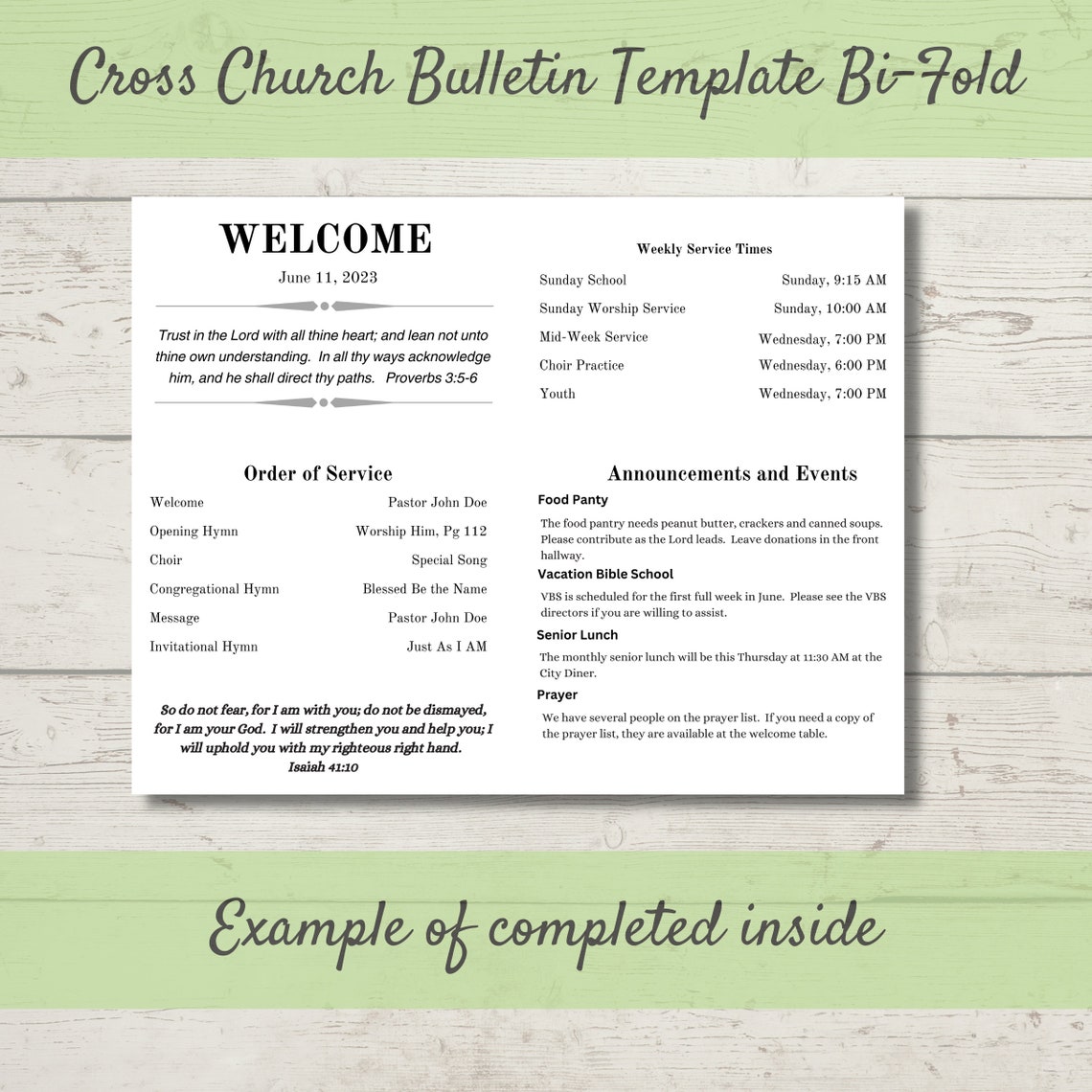 Church Bulletin Template | Bi-fold Decorative Cross Design | Edit in ...