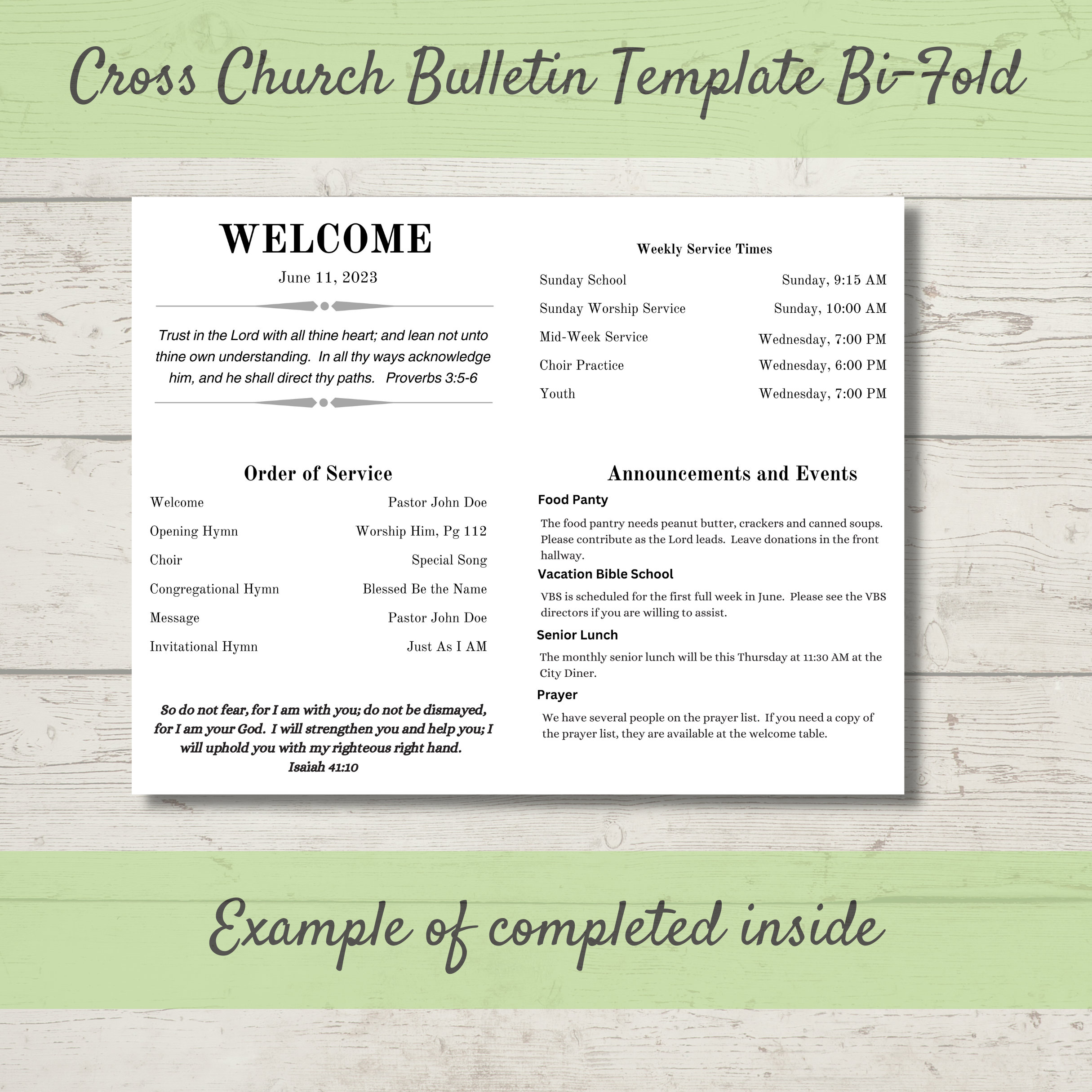 Church Bulletin Template | Bi-fold Decorative Cross Design | Edit in ...