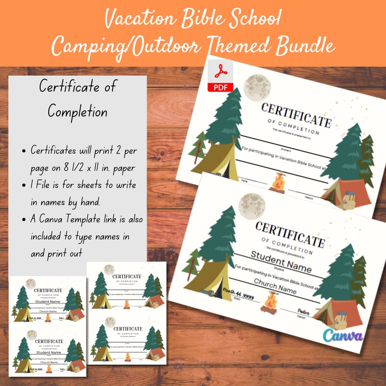Camping VBS Printable Bundle – Name Tags, Certificates, Cards (digital ...