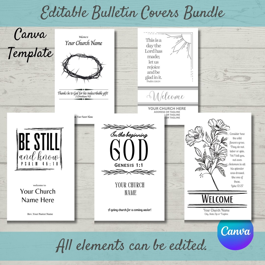 Church Bulletin Covers Template Bi-fold Designs Bundle Set of 5 - Etsy