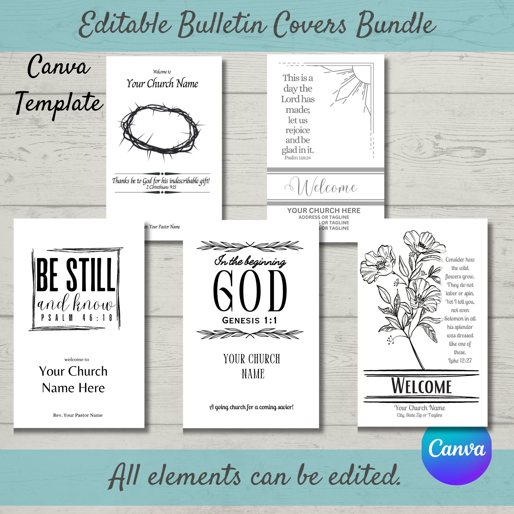 Church Bulletin Covers Template Bi-fold Designs Bundle Set of 5 - Etsy