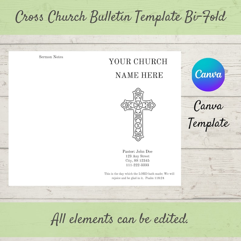 Church Bulletin Template | Bi-fold Decorative Cross Design | Edit in ...