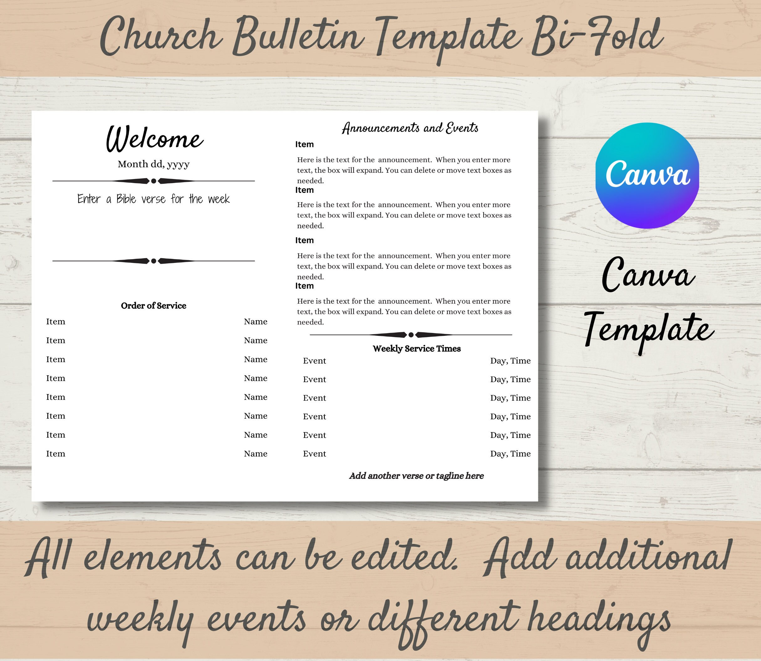 Welcome Church Bulletin Template | Bi-fold Design | Edit in Canva - Etsy