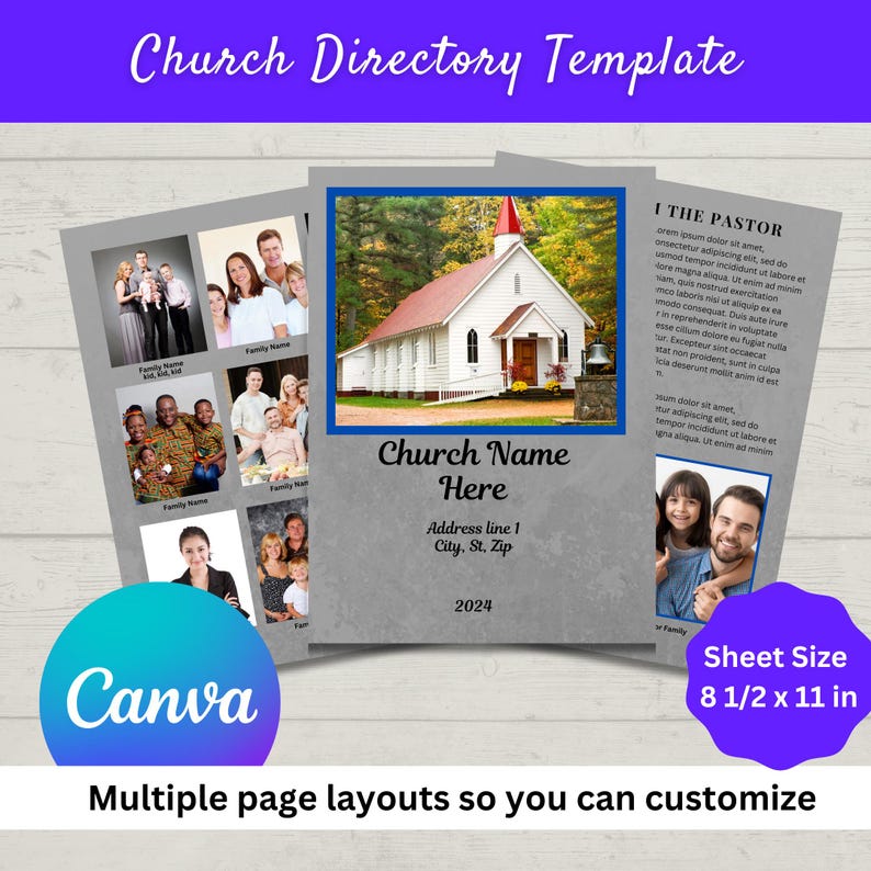 Church Directory Template Gray Background - Canva - Customize - 8 1/2 X ...
