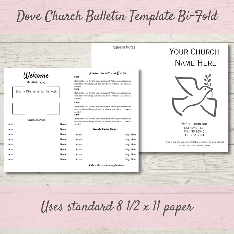 Church Bulletin Template | Bi-fold Dove Design | Edit in Canva - Etsy