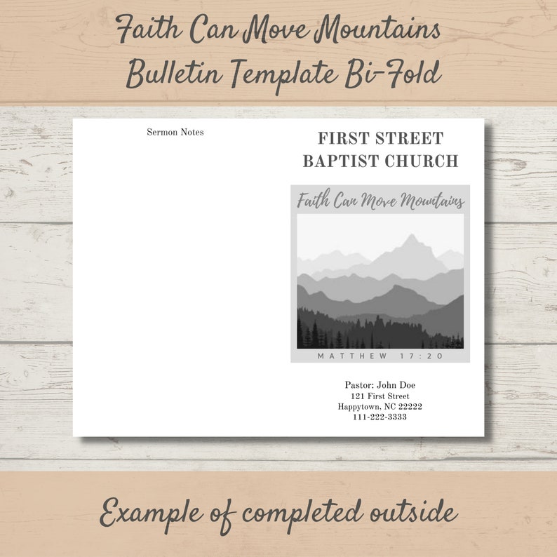 Church Bulletin Template | Bi-fold Faith Can Move Mountains Design ...