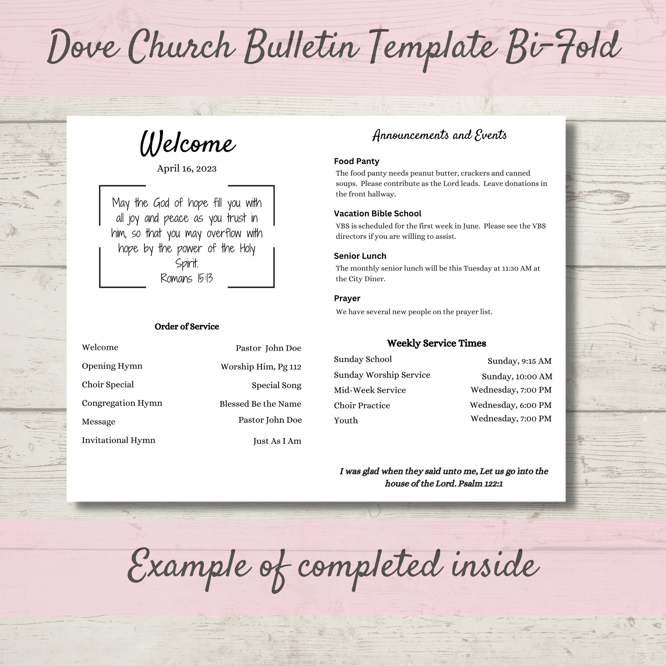 Church Bulletin Template | Bi-fold Dove Design | Edit in Canva - Etsy