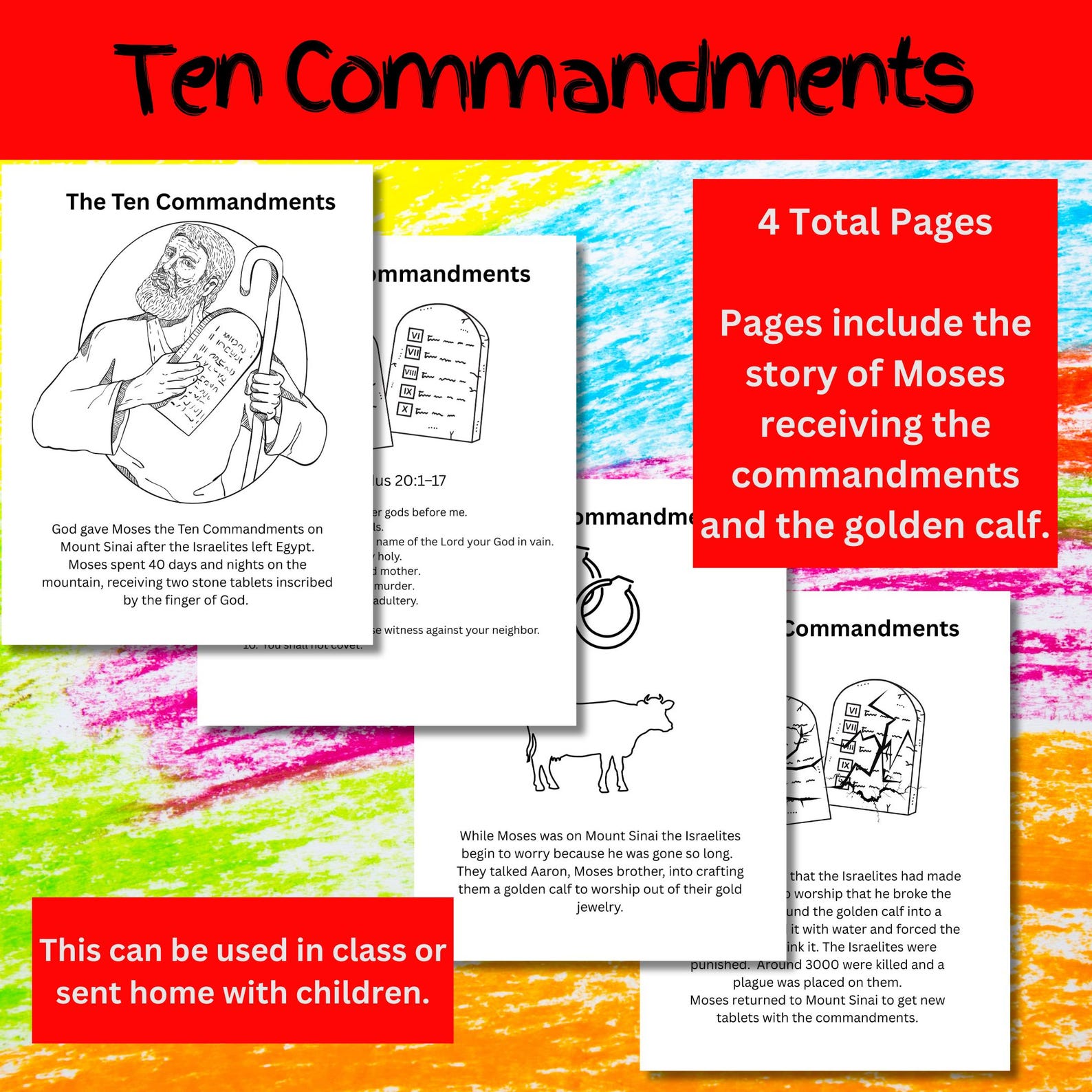 The Ten Commandments | Sunday School Printable | Story and Coloring ...
