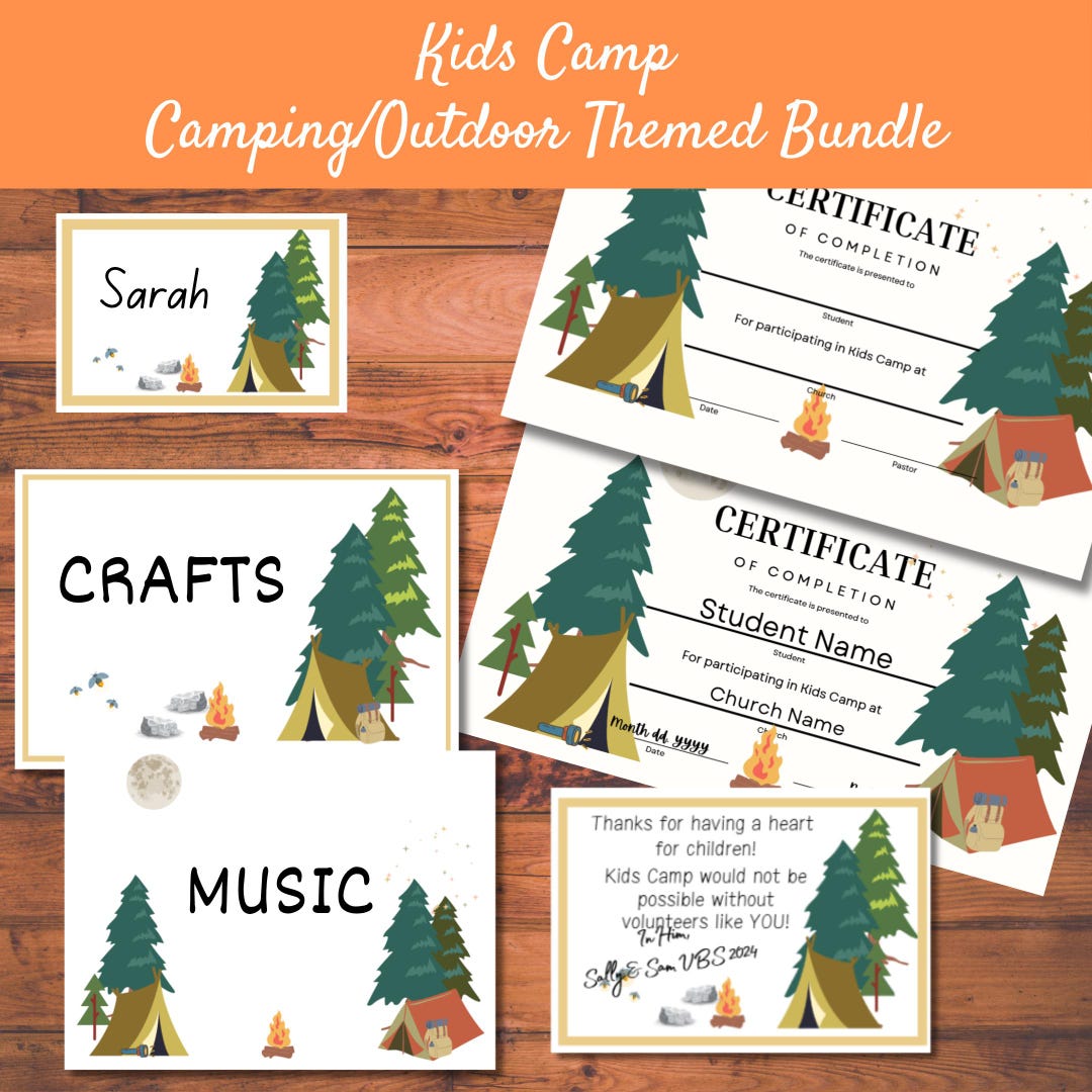 Kids Camp Printables Bundle – Name Tags, Certificate, Cards (digital ...
