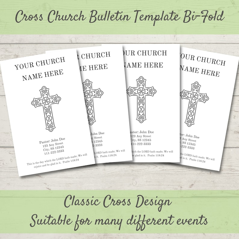 Church Bulletin Template | Bi-fold Decorative Cross Design | Edit in ...