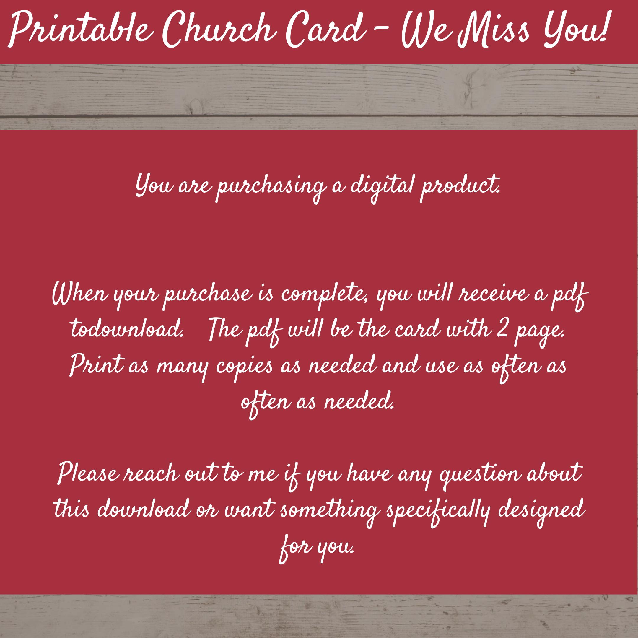 Printable We Miss You Card | Church Outreach (PDF) - Etsy