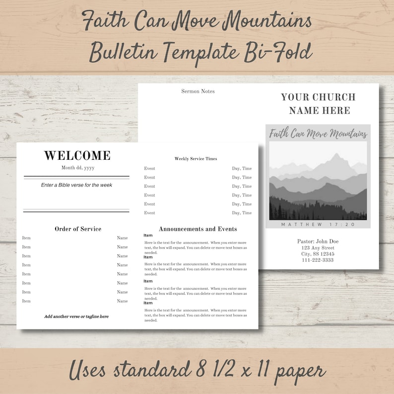 Church Bulletin Template | Bi-fold Faith Can Move Mountains Design ...