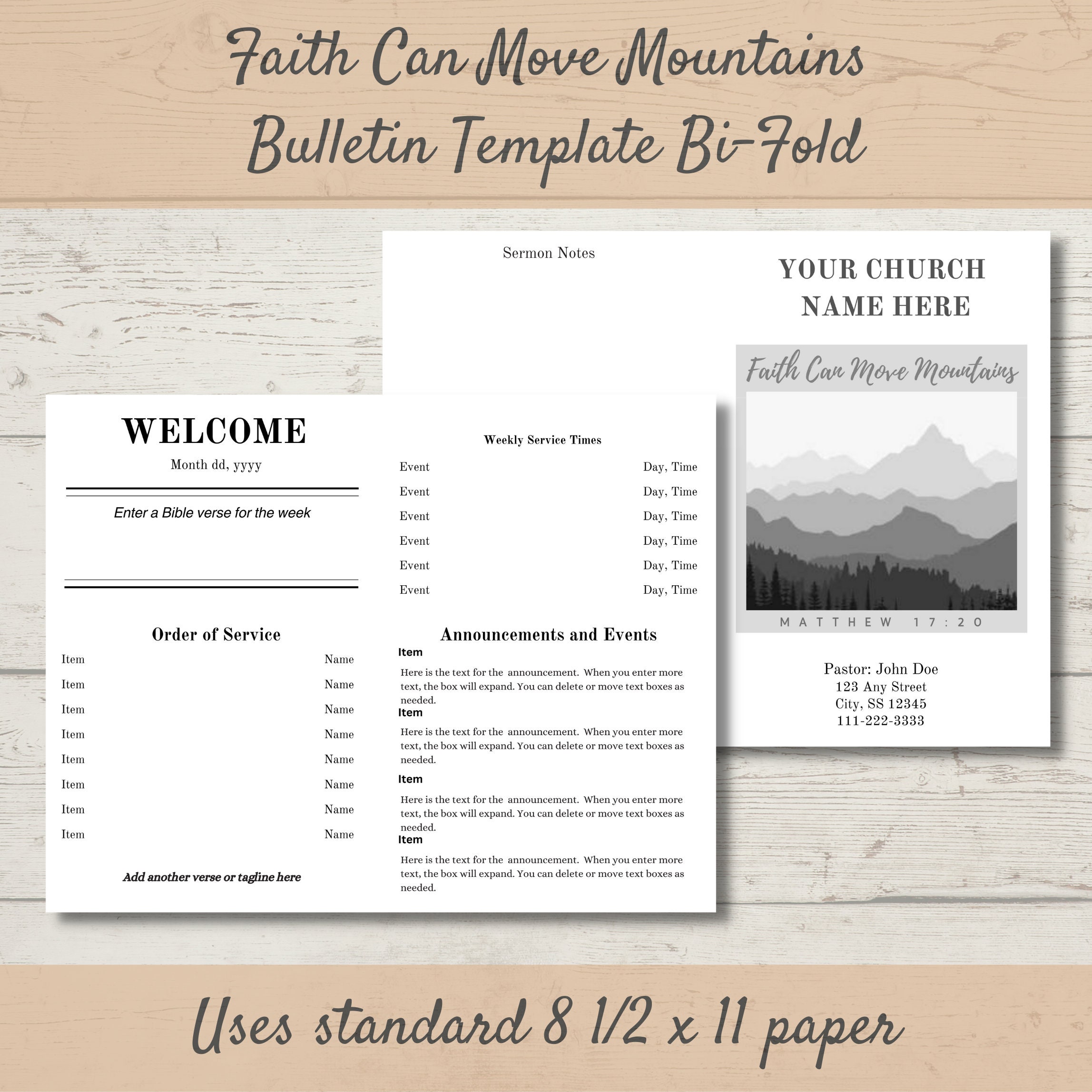 Church Bulletin Template | Bi-fold Faith Can Move Mountains Design ...