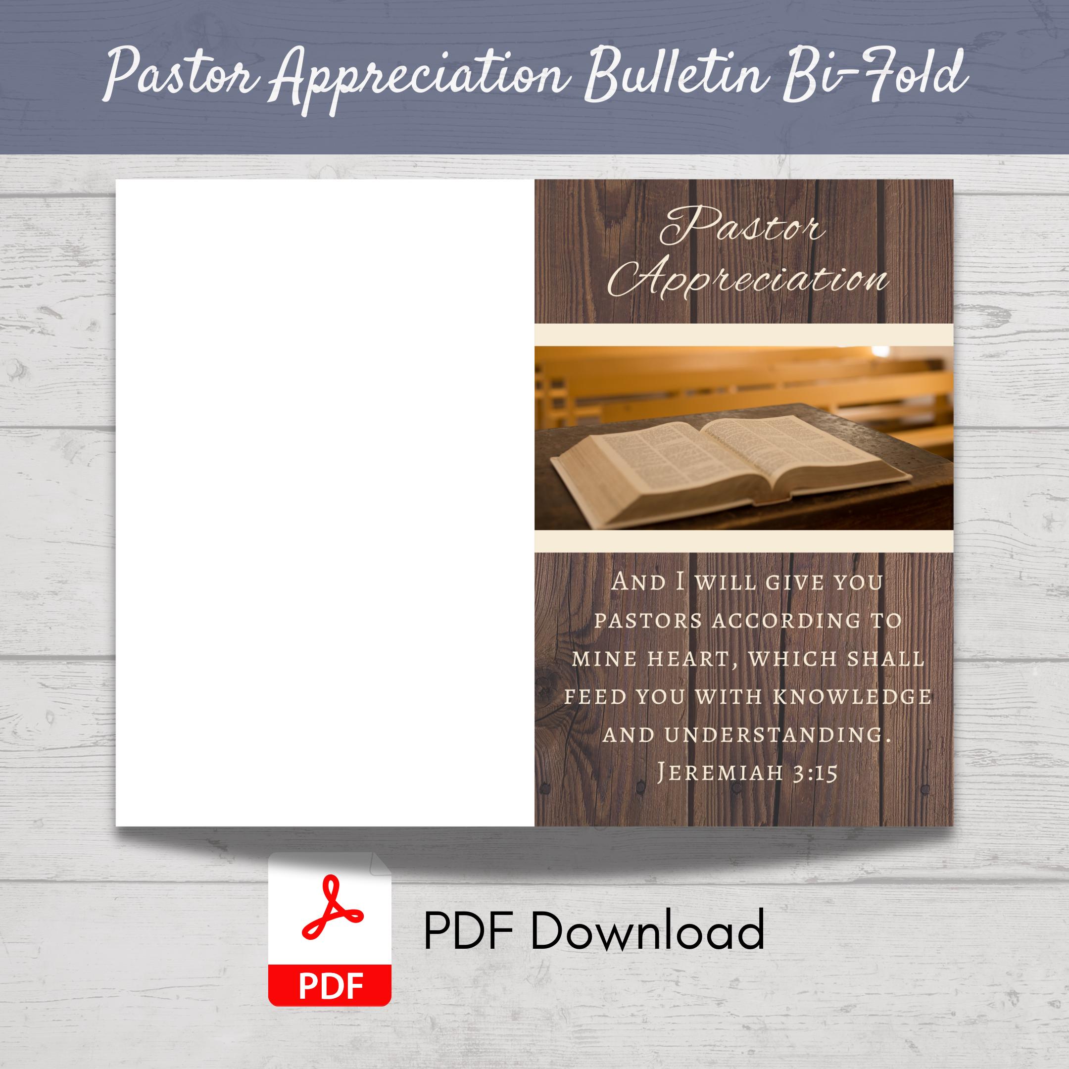 Pastor Appreciation Bulletin | Bi-fold Design | PDF | Jeremiah 3:15 ...