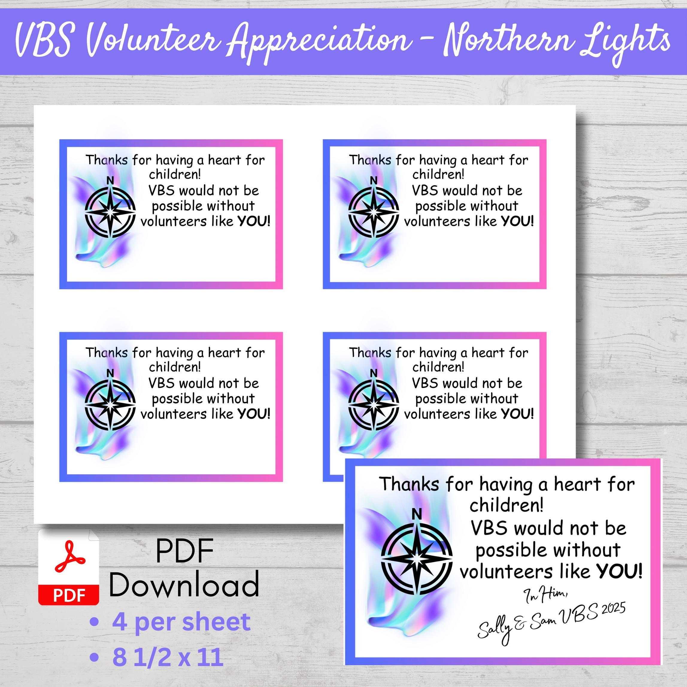 VBS Volunteer Appreciation Tags Northern Lights/compass Themed ...