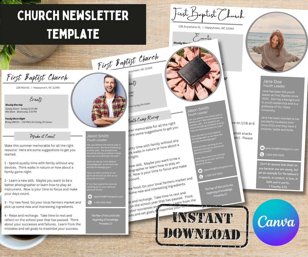 Church Newsletter Template, Email Newsletter, Canva Template, Church ...