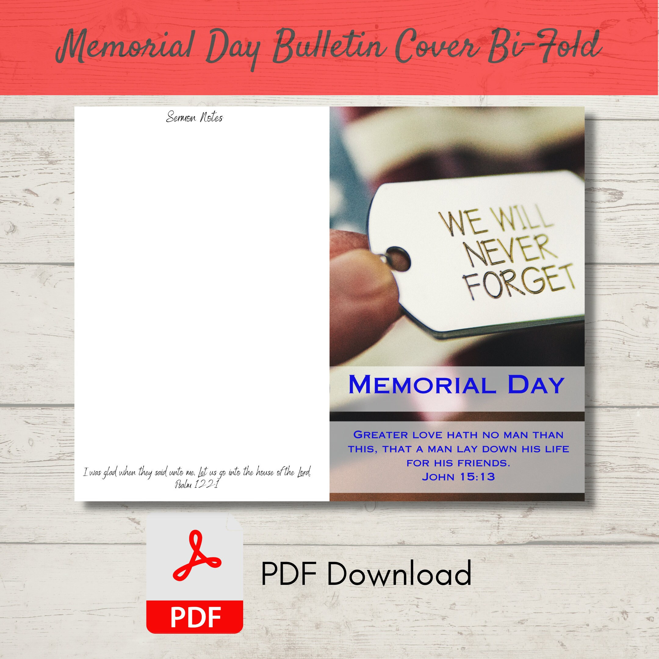Memorial Day Bulletin Cover | Bi-fold Design | PDF - Etsy