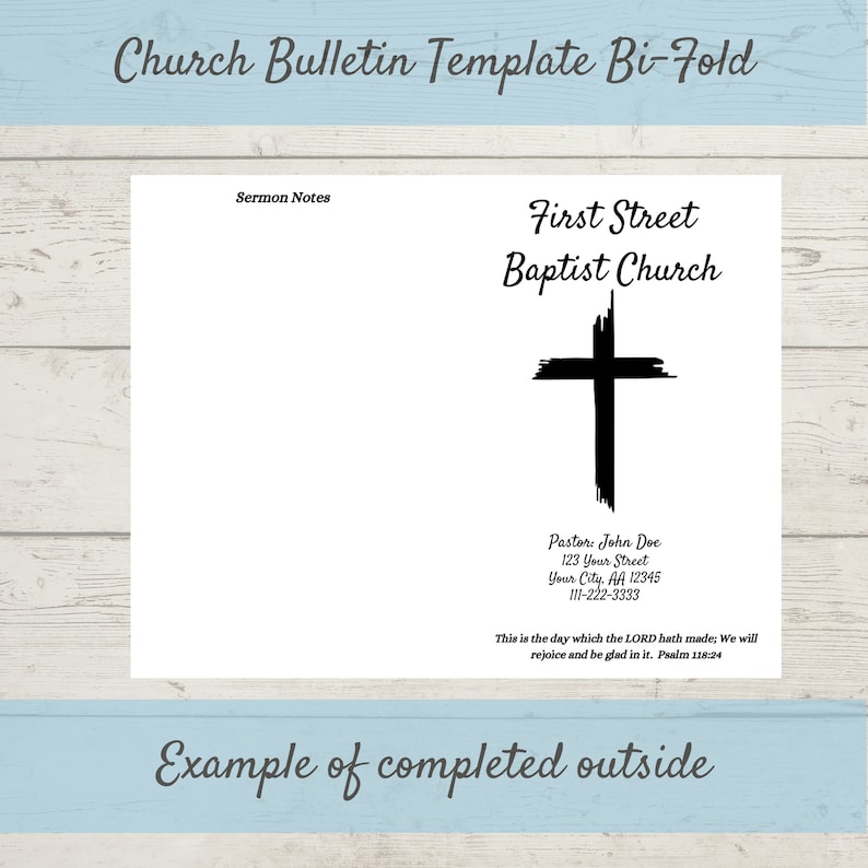 Church Bulletin Template | Bi-fold Cross Design - Etsy