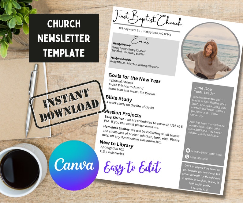 Church Newsletter Template, Email Newsletter, Canva Template, Church ...