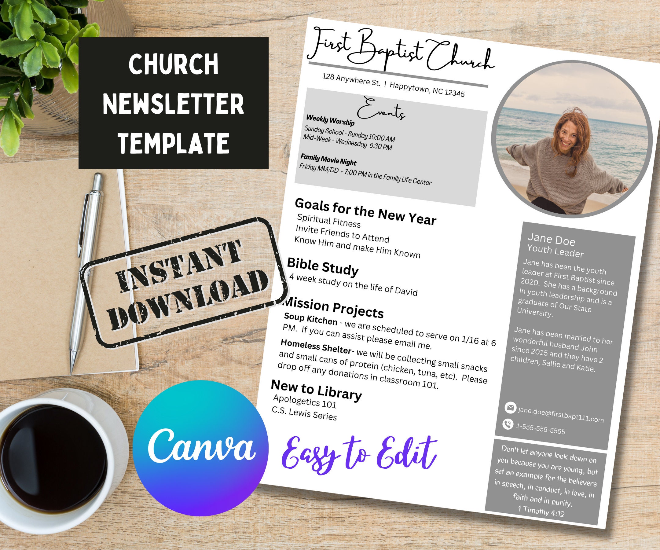 Church Newsletter Template, Email Newsletter, Canva Template, Church ...