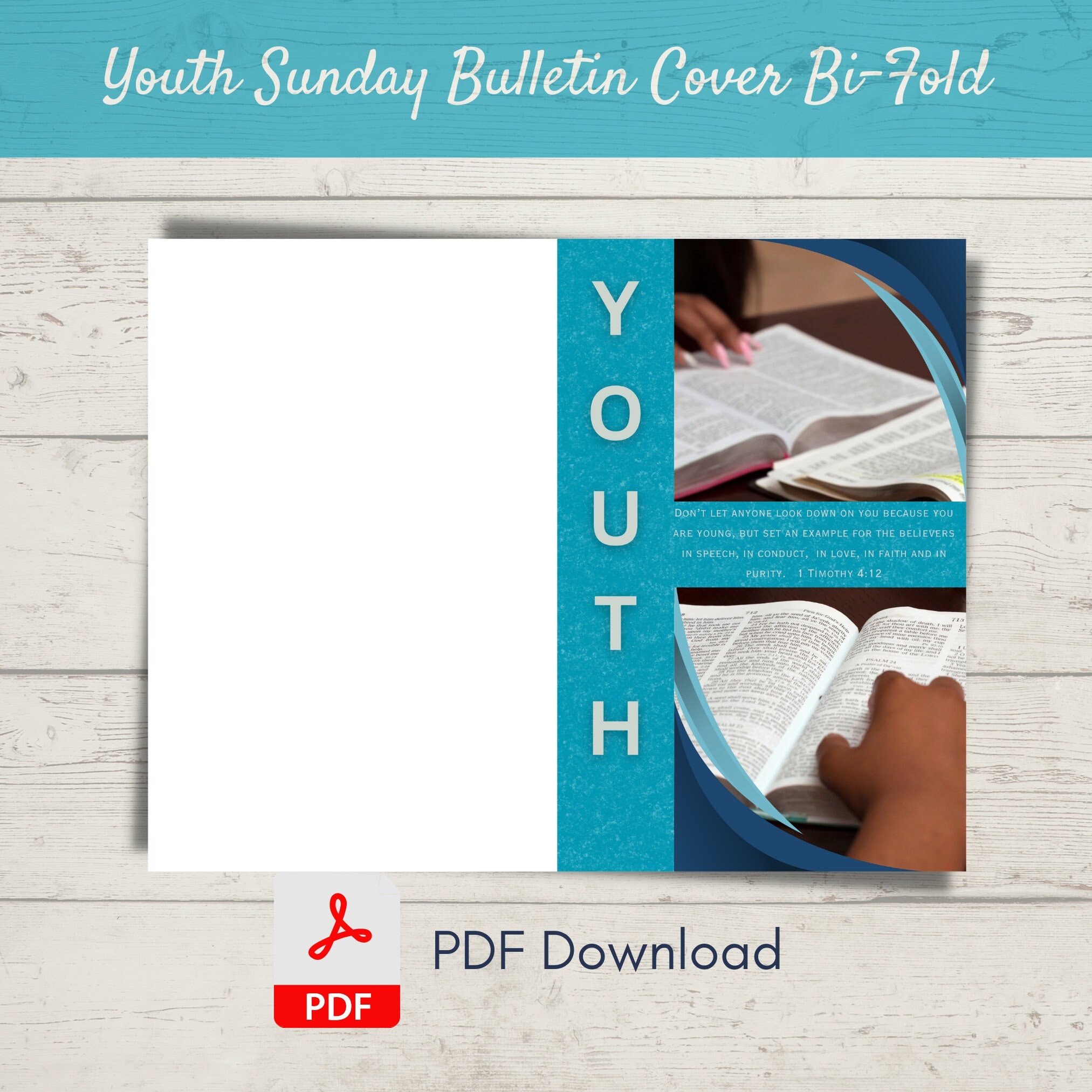 Youth Sunday Bulletin Cover Bi-fold Design PDF 1 Timothy - Etsy