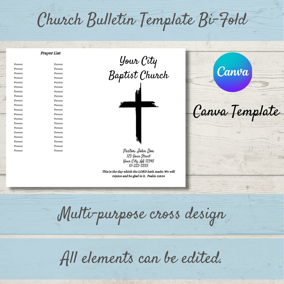 Church Bulletin Template | Bi-fold Cross Design - Etsy