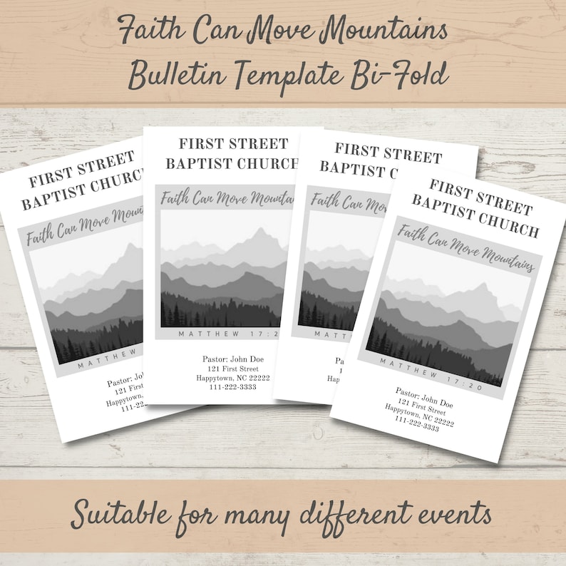 Church Bulletin Template | Bi-fold Faith Can Move Mountains Design ...