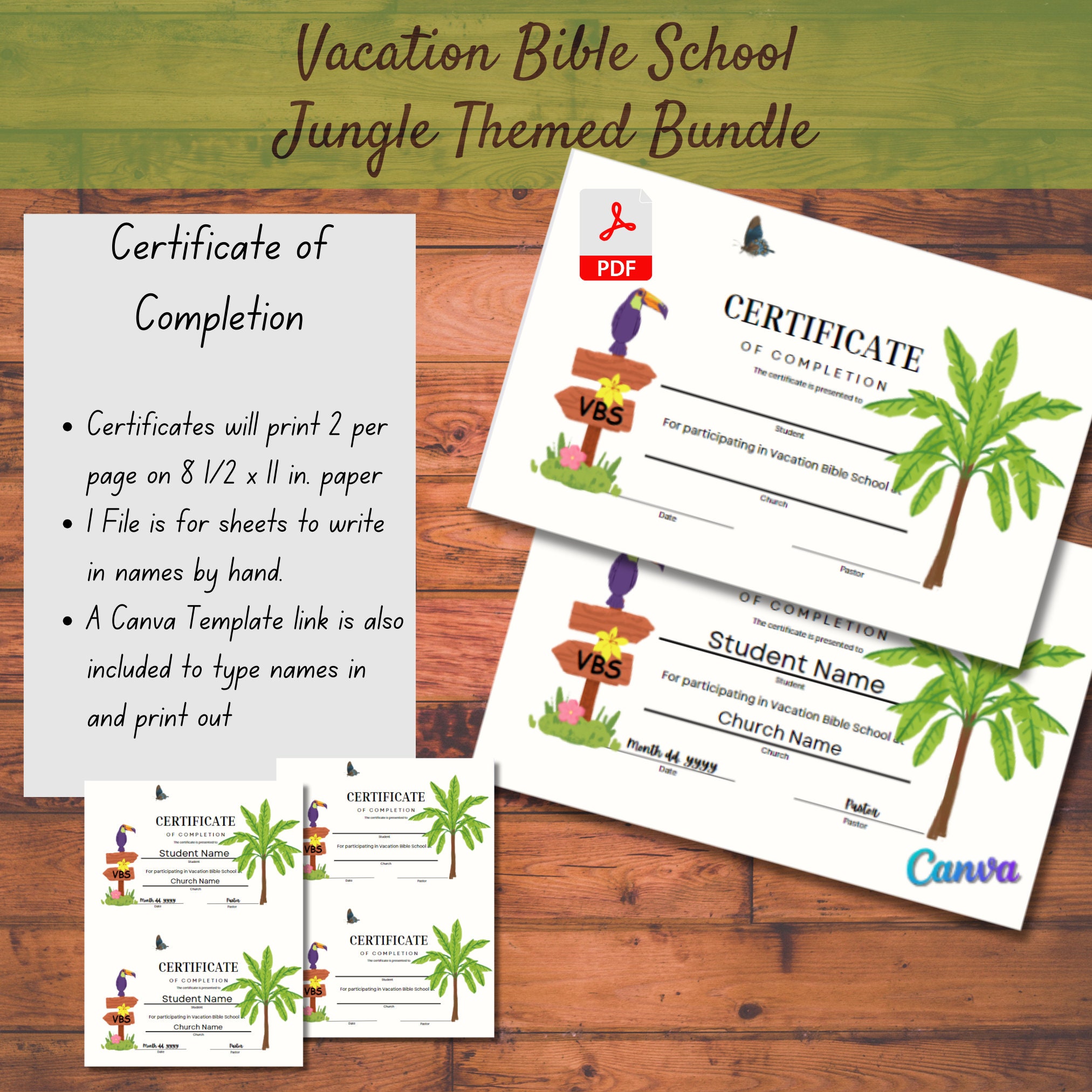 Jungle VBS Printable Bundle: Name Tags, Certificates, Cards (digital ...