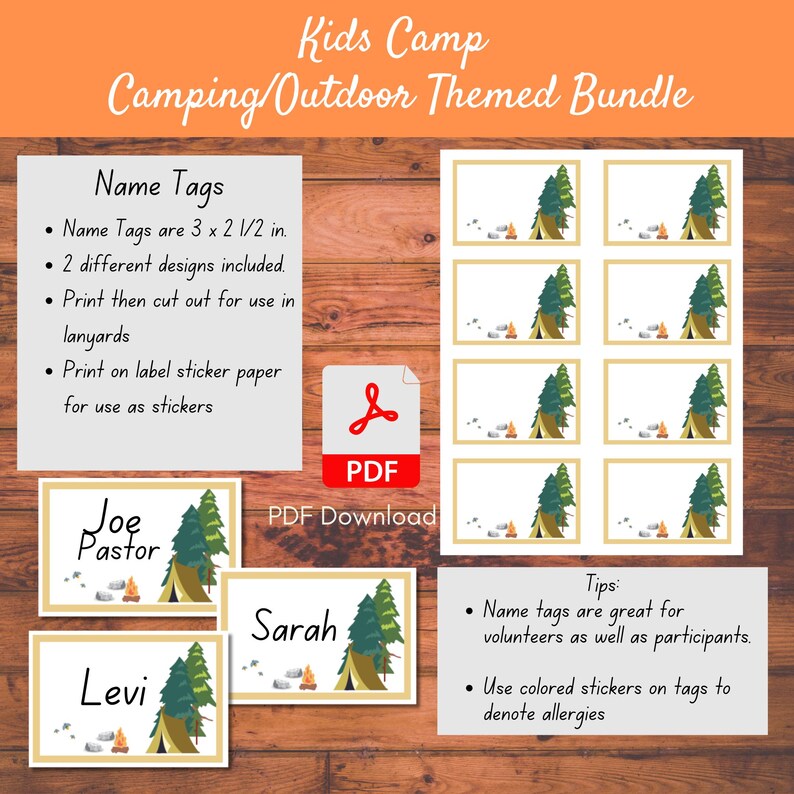 Kids Camp Printables Bundle – Name Tags, Certificate, Cards (digital ...