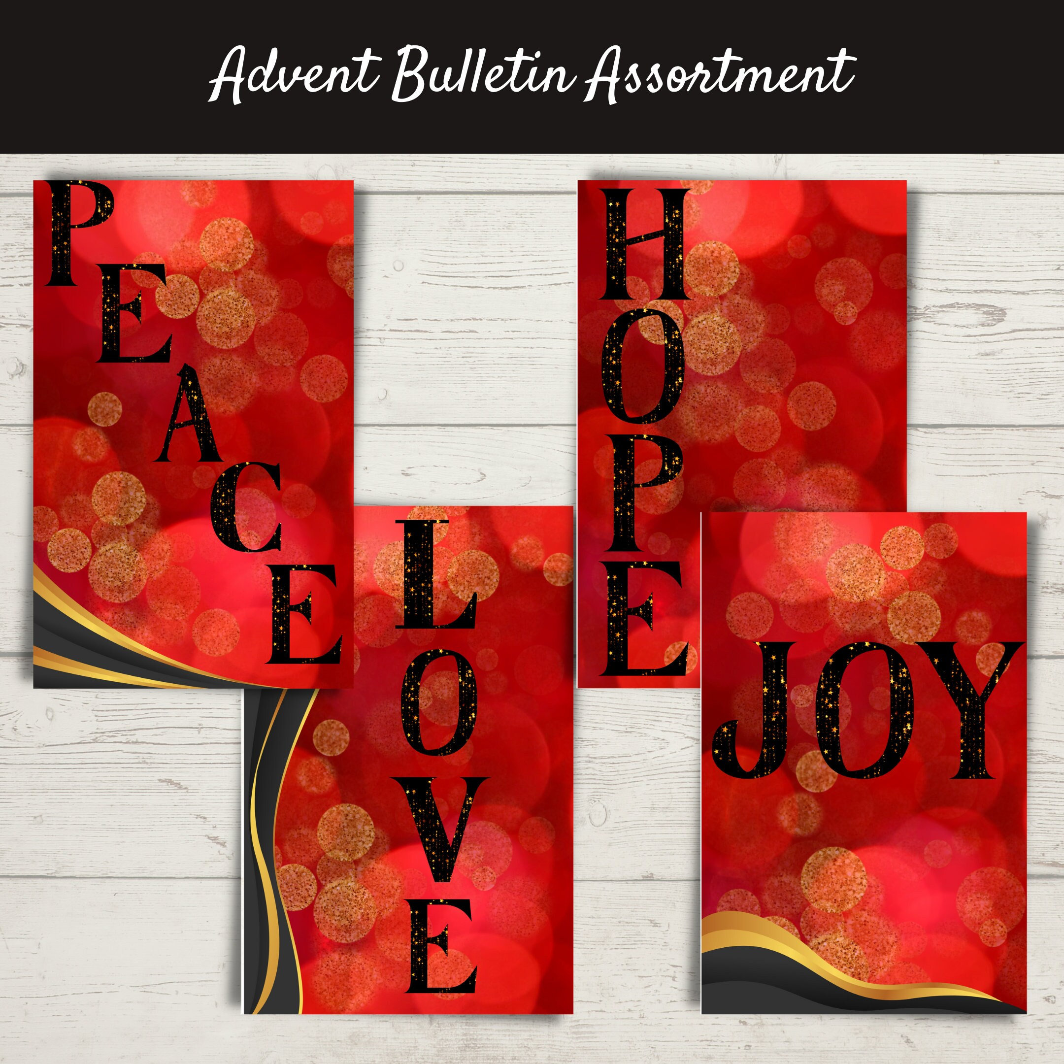 Advent Bulletin Covers | Red & Black, Hope, Joy, Peace, Love - Etsy