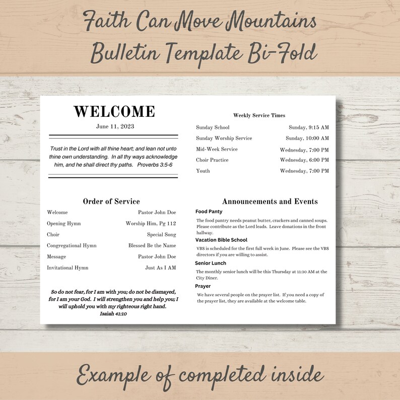 Church Bulletin Template | Bi-fold Faith Can Move Mountains Design ...