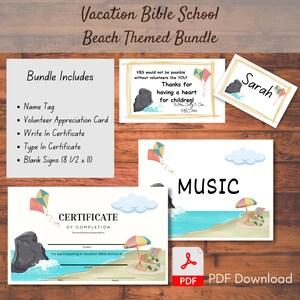 Vacation Bible School Beach Themed Bundle Name Tag, Completion ...