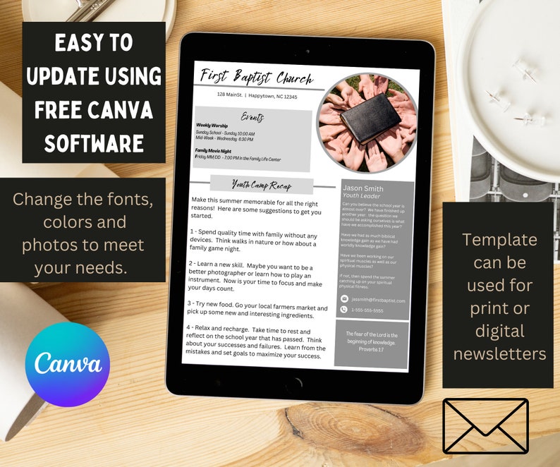 Church Newsletter Template, Email Newsletter, Canva Template, Church ...