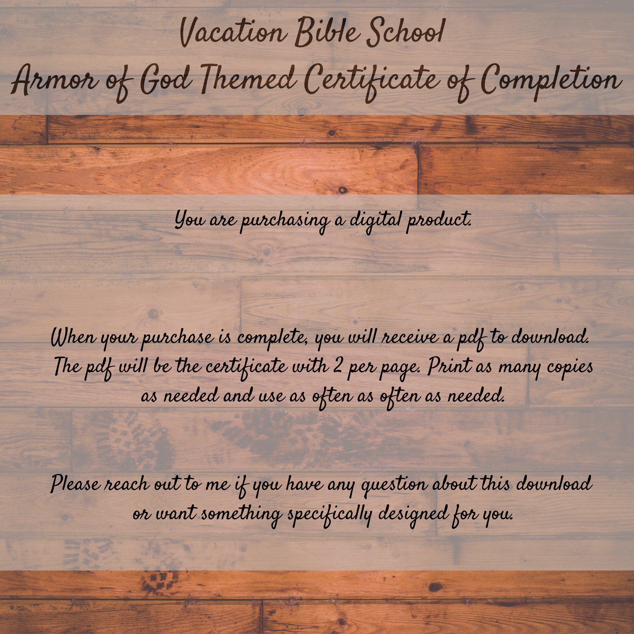 Vacation Bible School - Armor of God Completion Certificate - Etsy