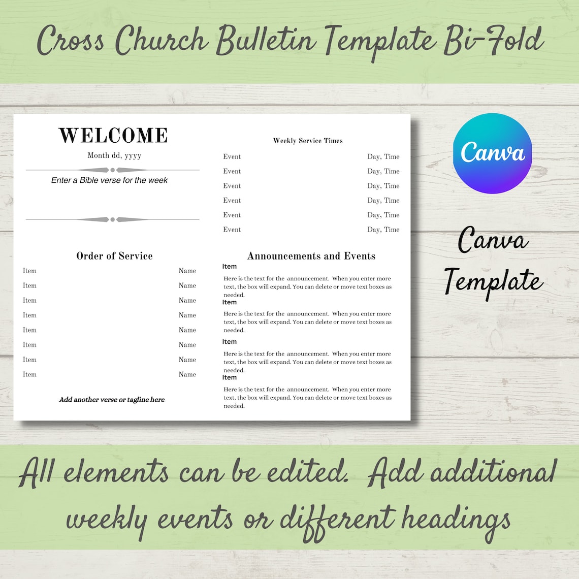 Church Bulletin Template | Bi-fold Decorative Cross Design | Edit in ...