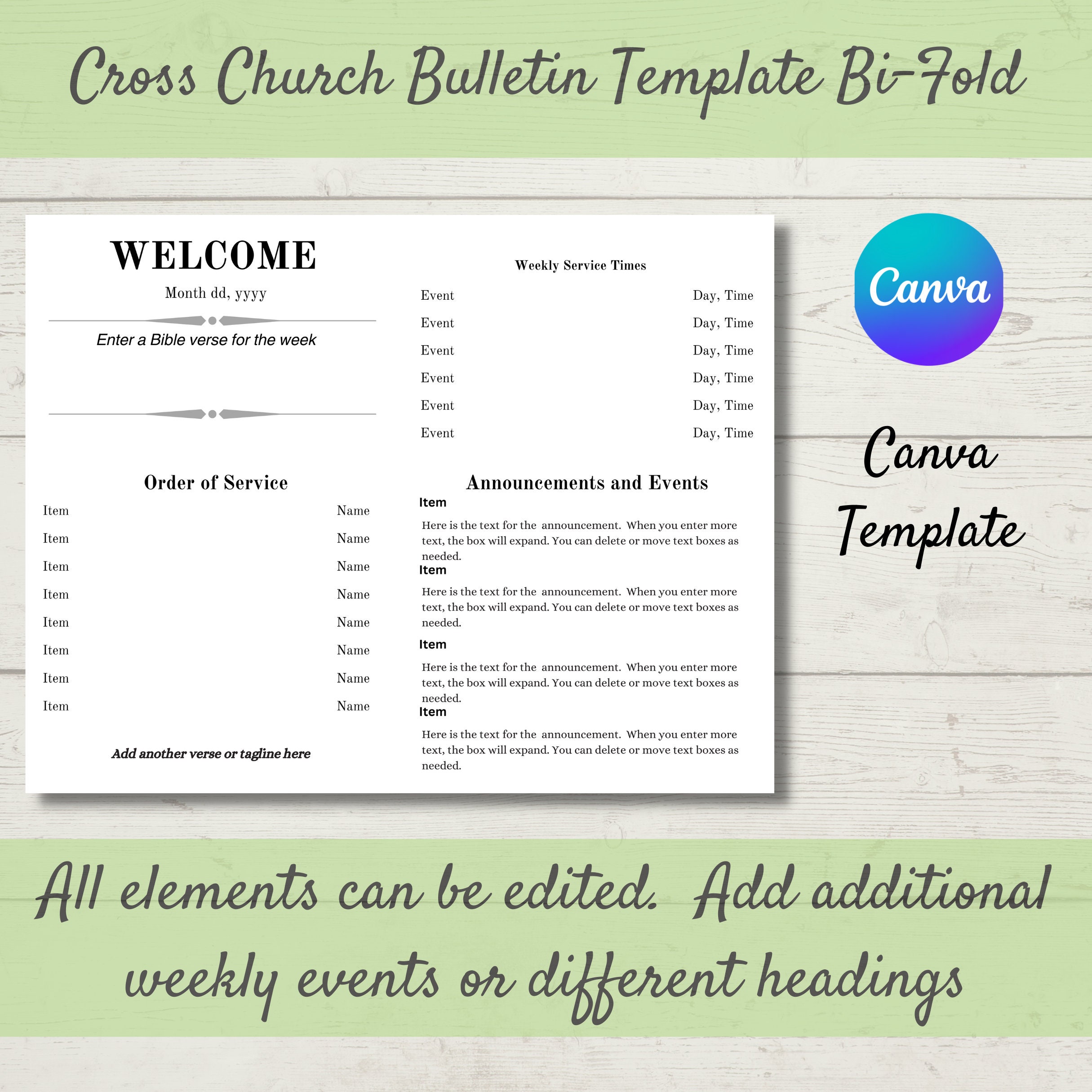 Church Bulletin Template | Bi-fold Decorative Cross Design | Edit in ...