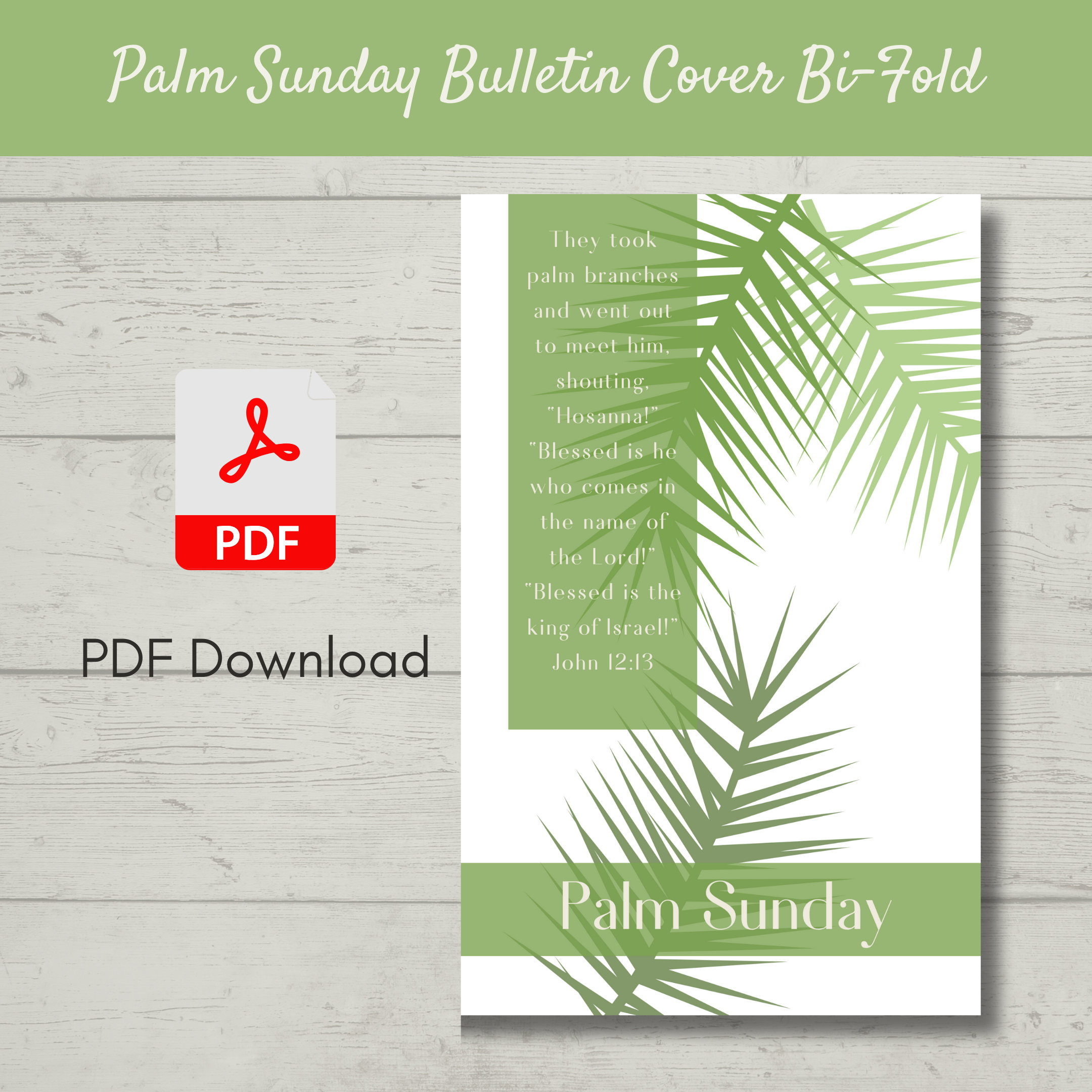 Palm Sunday Bulletin Cover | Hossana John 12:13 | Easter Week | Bi-fold ...