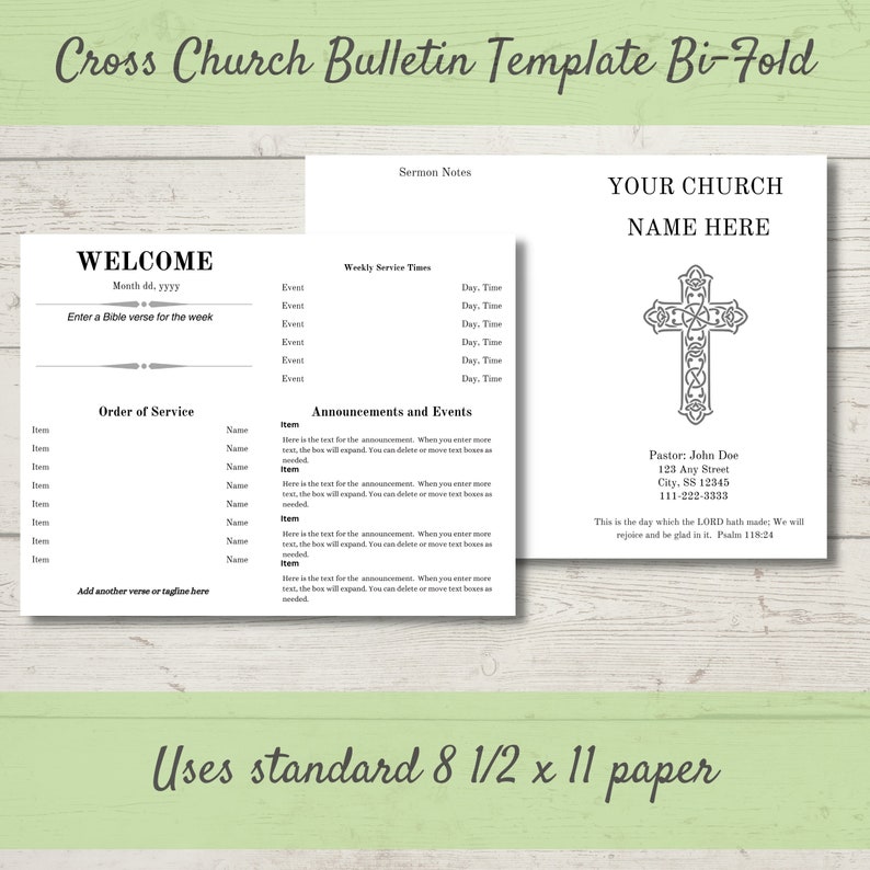 Church Bulletin Template | Bi-fold Decorative Cross Design | Edit in ...