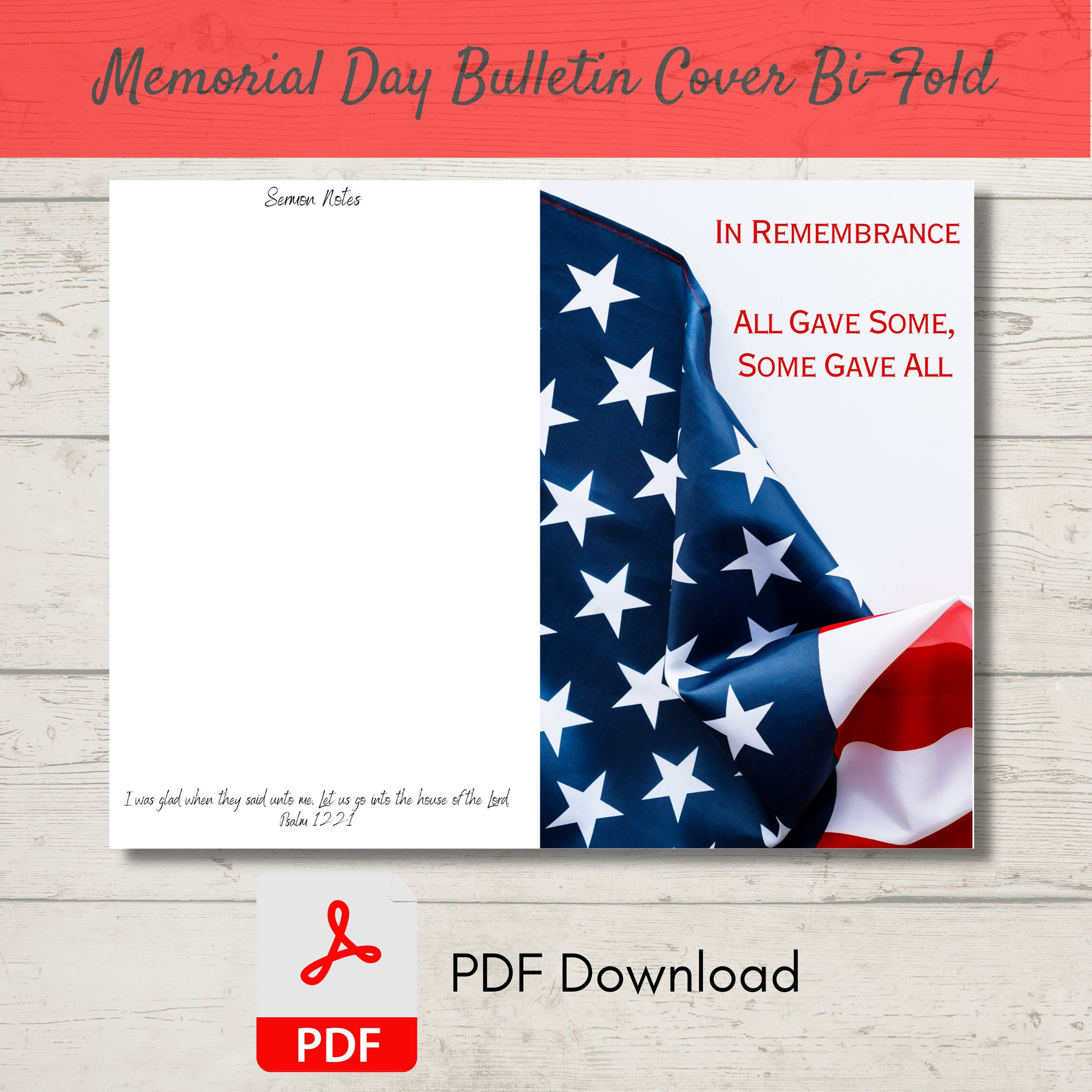 Memorial Day Bulletin Cover | Bi-fold Design | PDF - Etsy