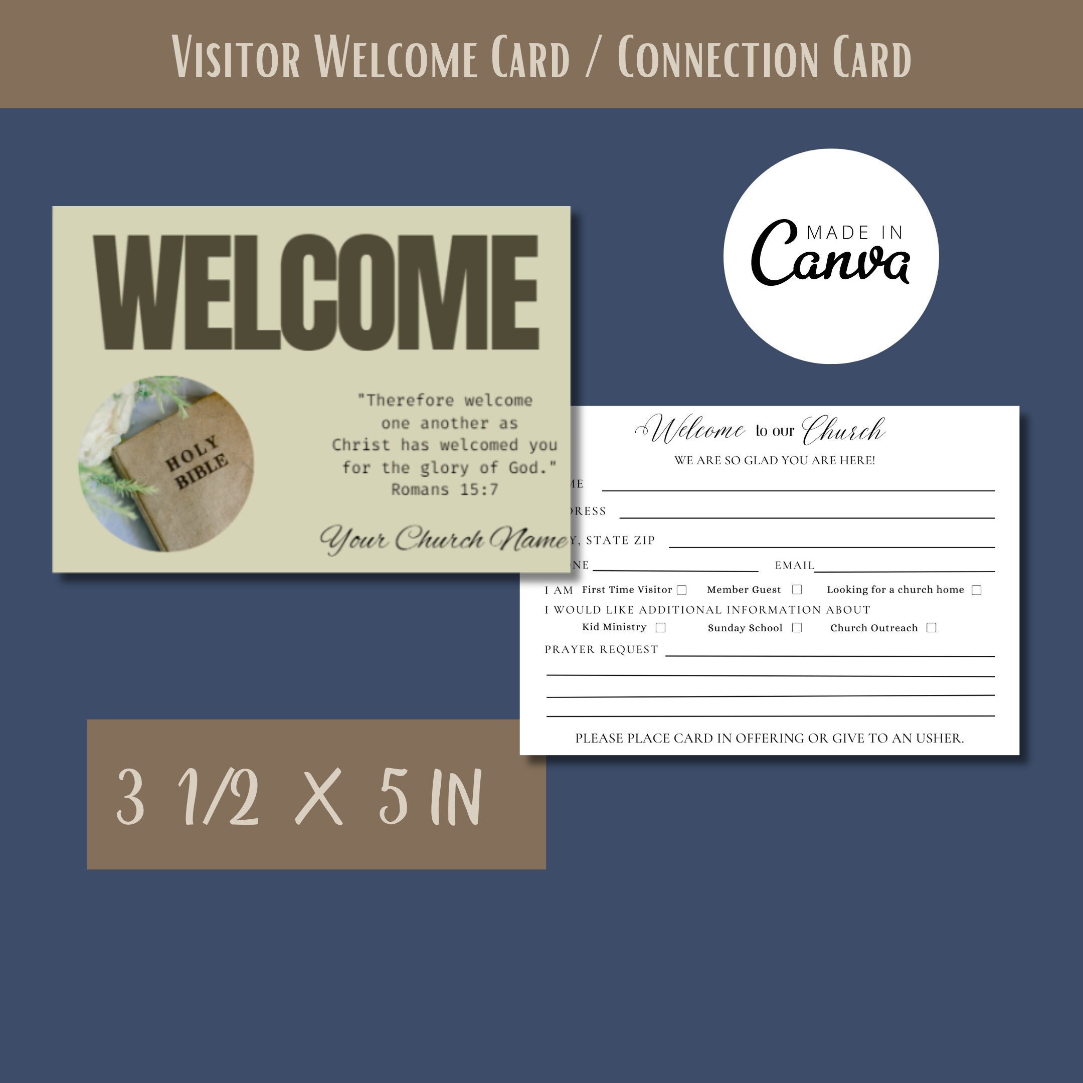 Editable Church Welcome Card: Visitor Information, Prayer Request ...