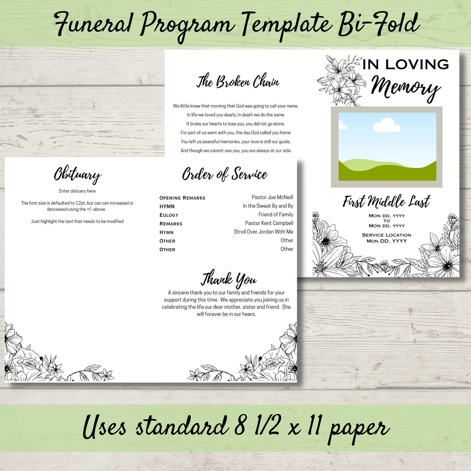 Editable Funeral Program Template Floral Minimalist Design Canva - Etsy