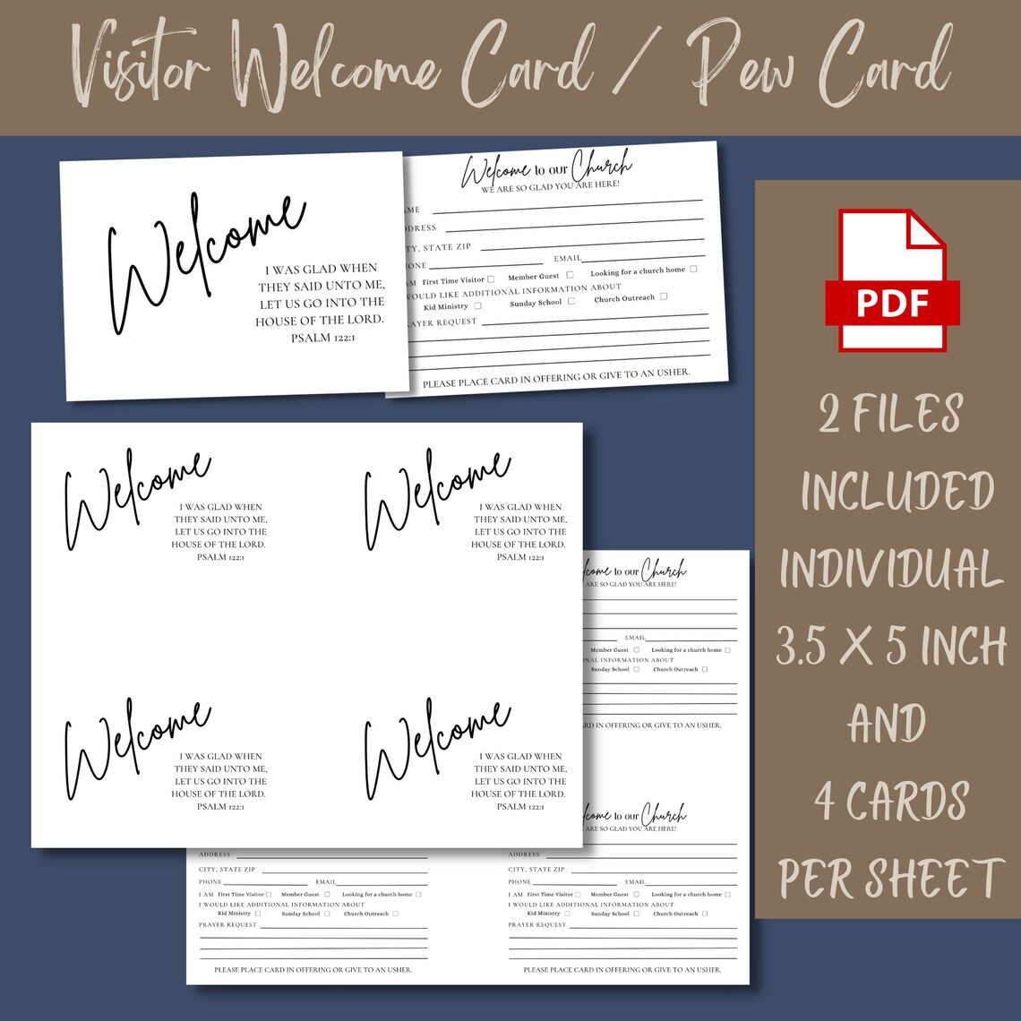 Church Welcome Card | Visitor Information Card | Pew Card | Connection ...