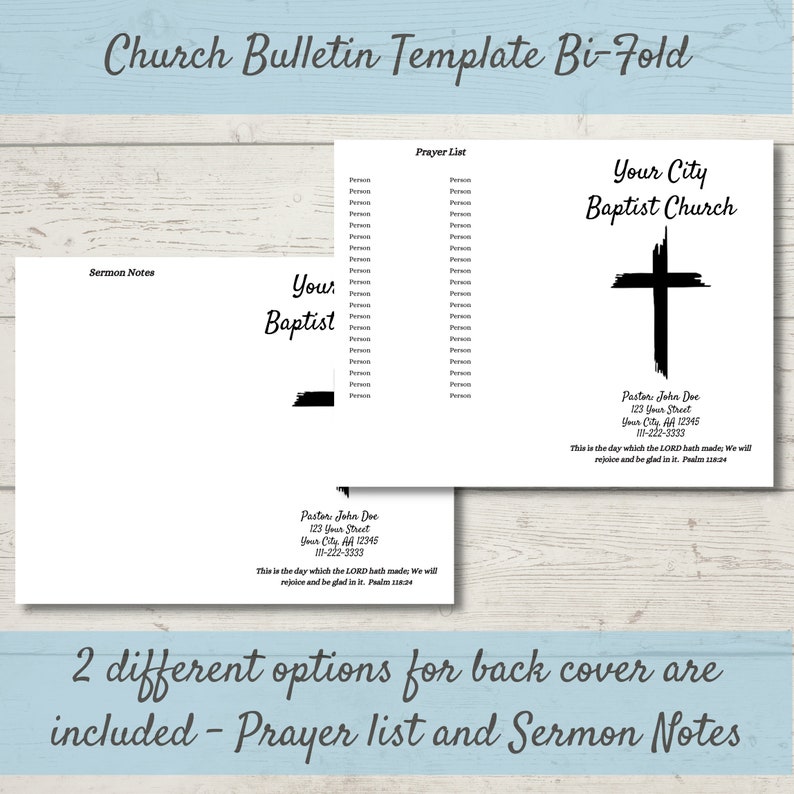 Church Bulletin Template | Bi-fold Cross Design - Etsy