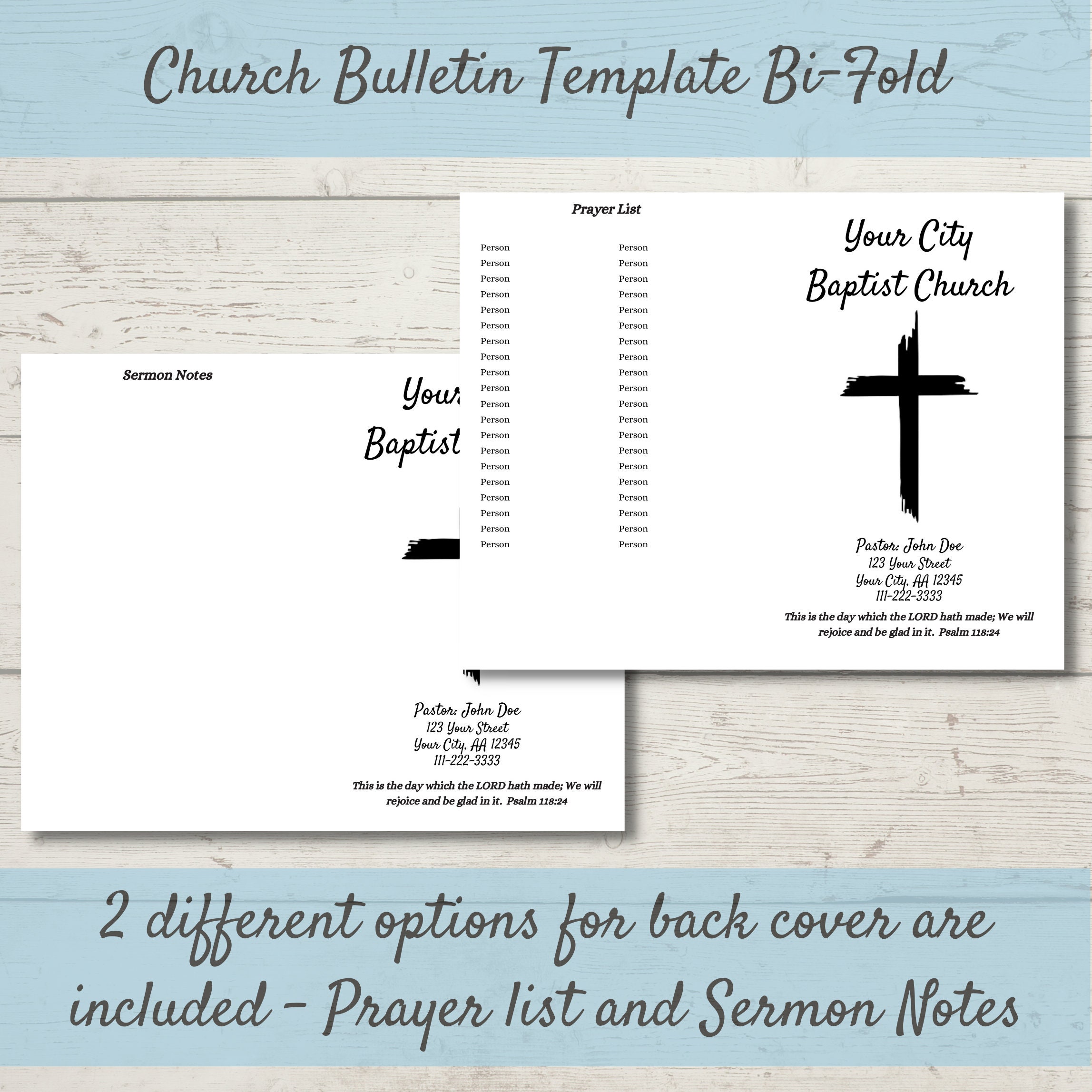 Church Bulletin Template | Bi-fold Cross Design - Etsy