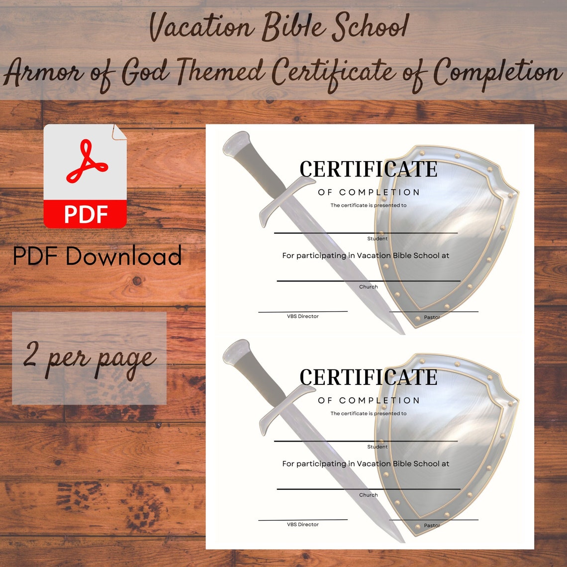 Vacation Bible School - Armor of God Completion Certificate - Etsy