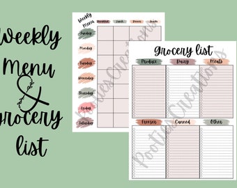 Weekly Menu With Grocery List - Etsy