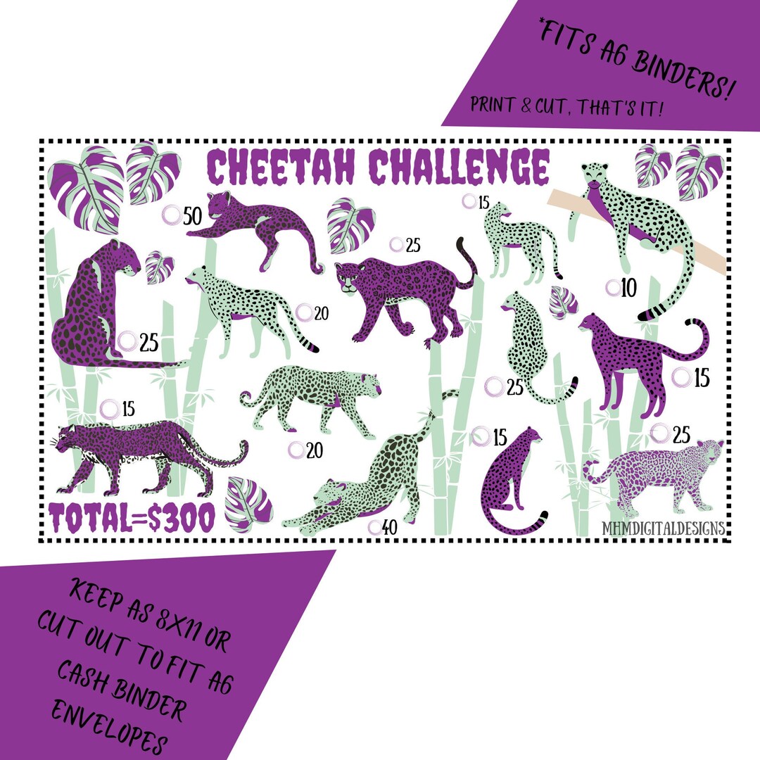 A6 Mini Saving Challenge Printable, Bamboo Cheetah, Instant Download ...
