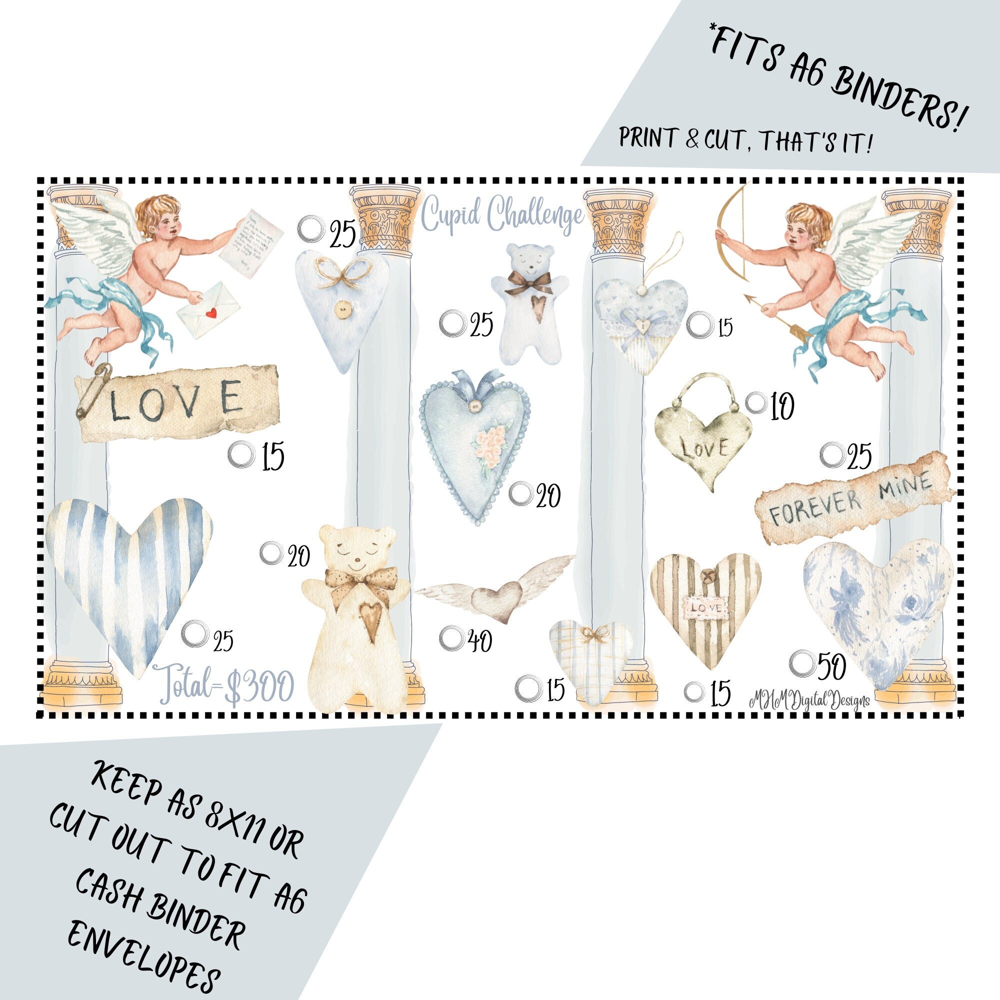 A6 Mini Saving Challenge Printable, 90's Cupid, Instant Download, Cash ...