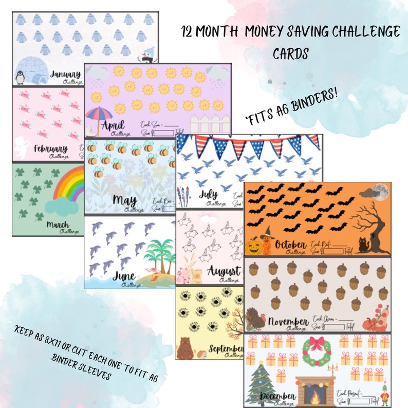 Colorful 12 Month Money Saving Challenge Bundle All 4 Seasons Themed ...